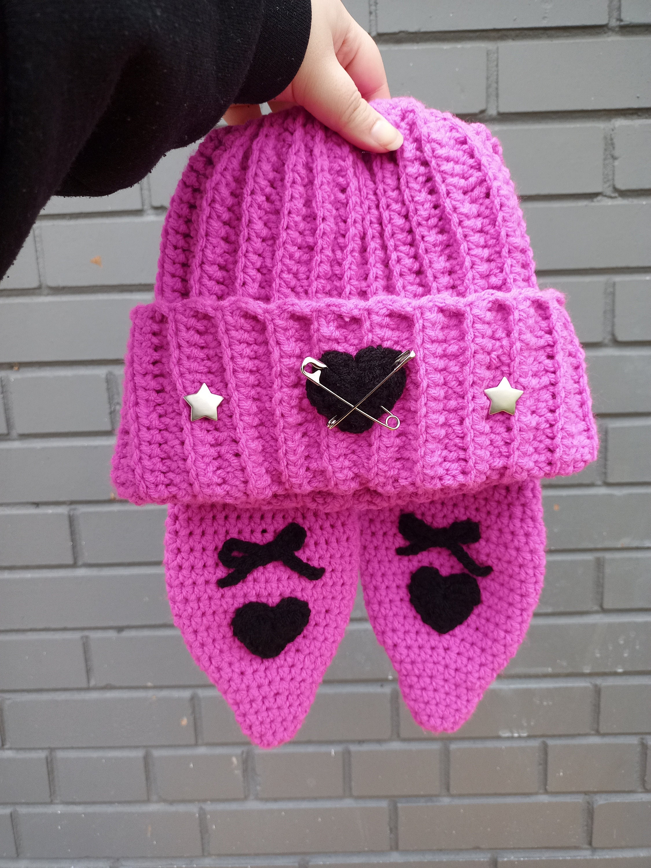 Crochet Kawaii Scene Queen Emo Bunny Ear Beanie - Etsy
