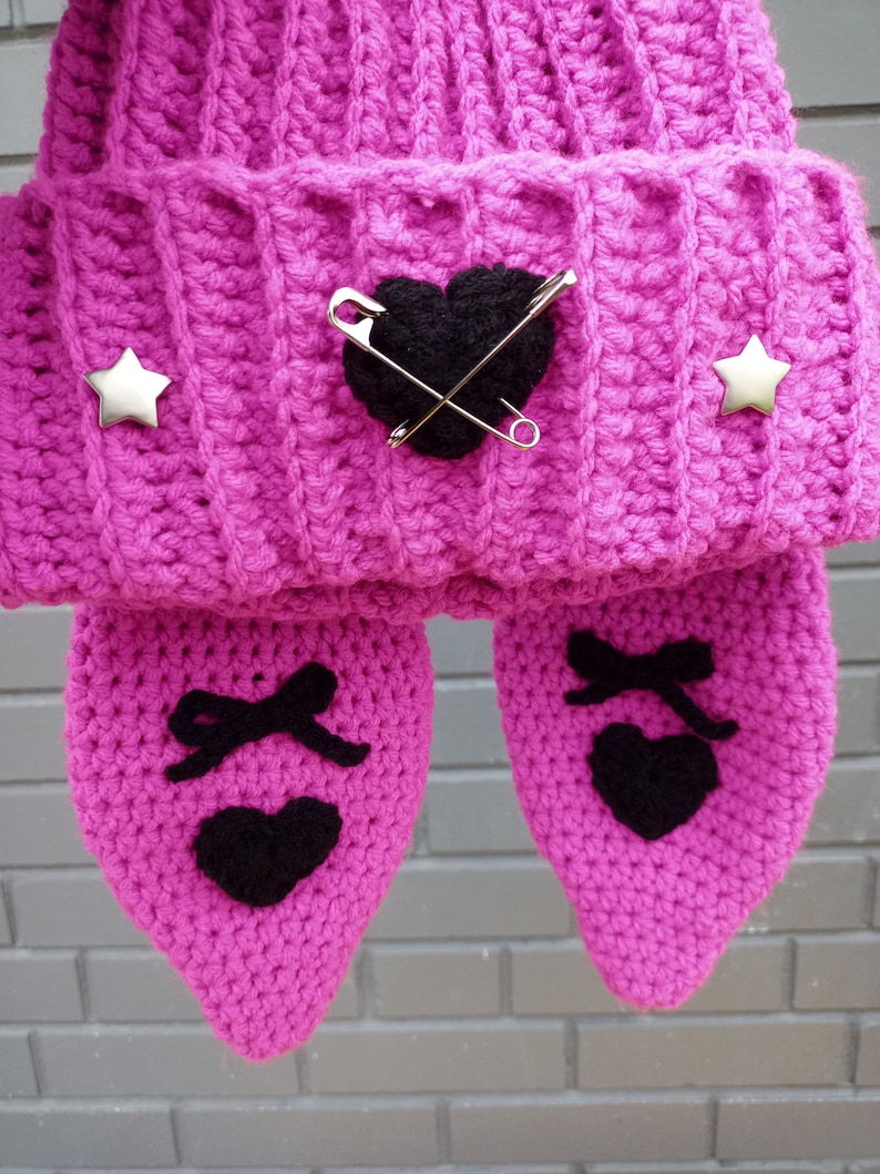 Crochet Kawaii Scene Queen Emo Bunny Ear Beanie - Etsy