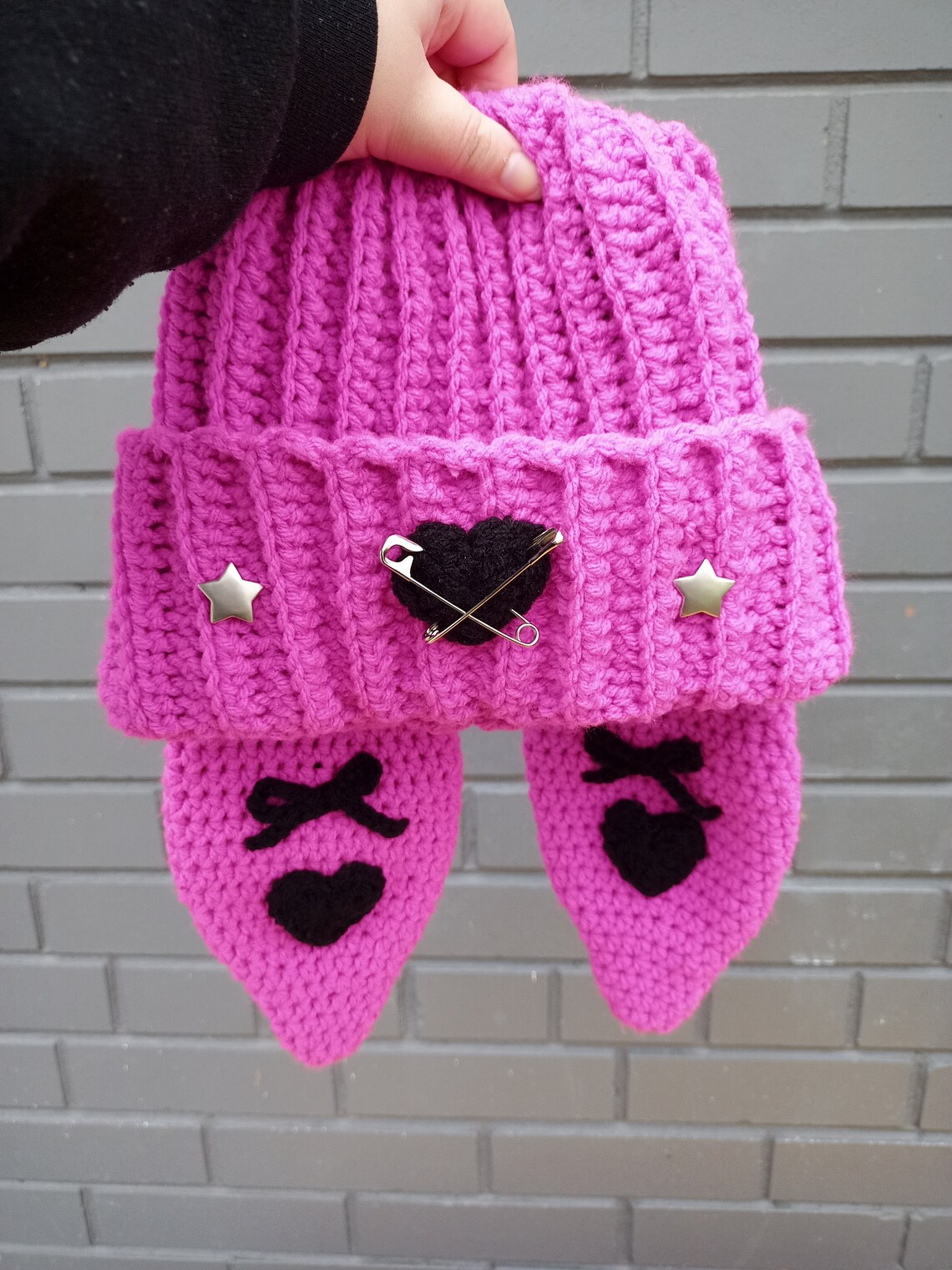Crochet Kawaii Scene Queen Emo Bunny Ear Beanie - Etsy