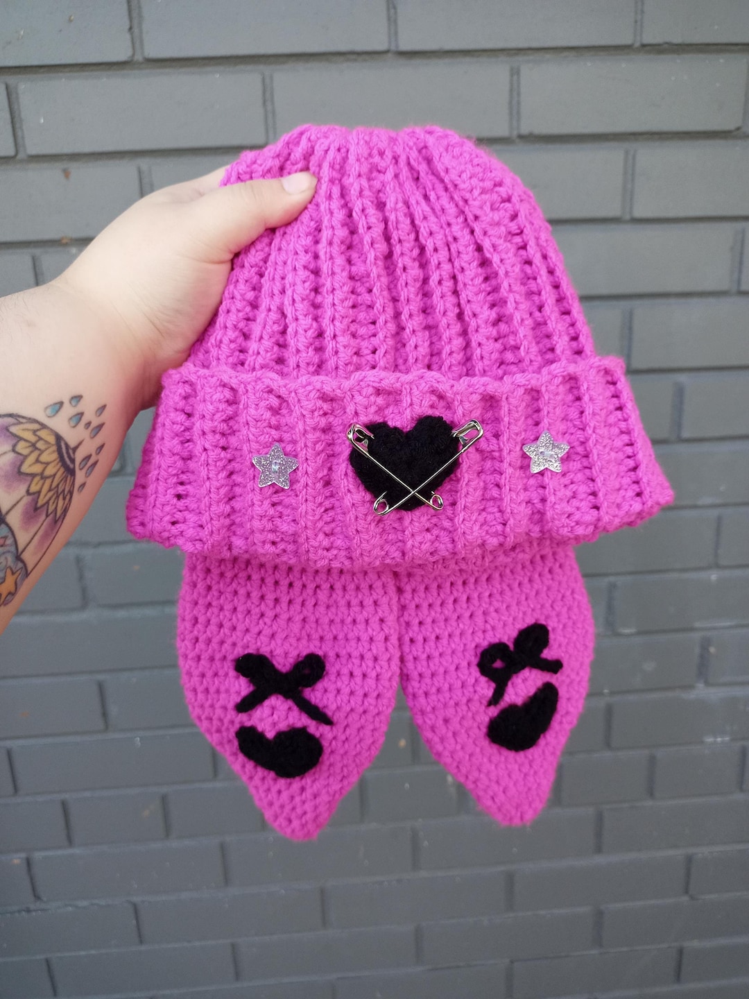 Crochet Kawaii Scene Queen Emo Bunny Ear Beanie - Etsy