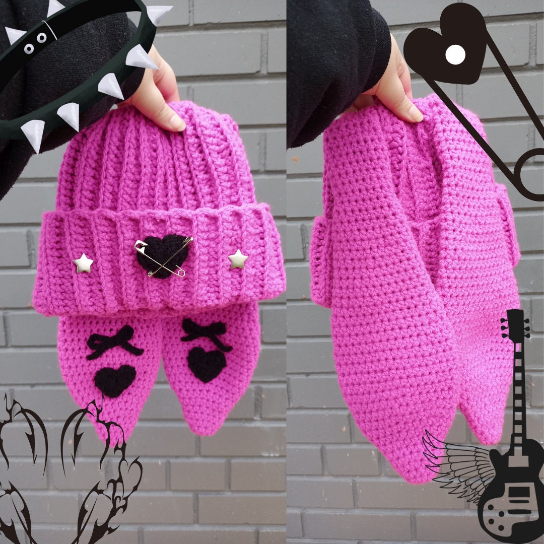 Crochet Kawaii Scene Queen Emo Bunny Ear Beanie - Etsy