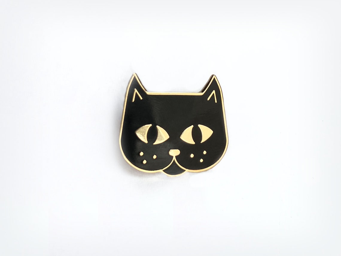 Cat Pin | Hard Enamel Gold and Black Label Pin Brooch of Cat - Etsy