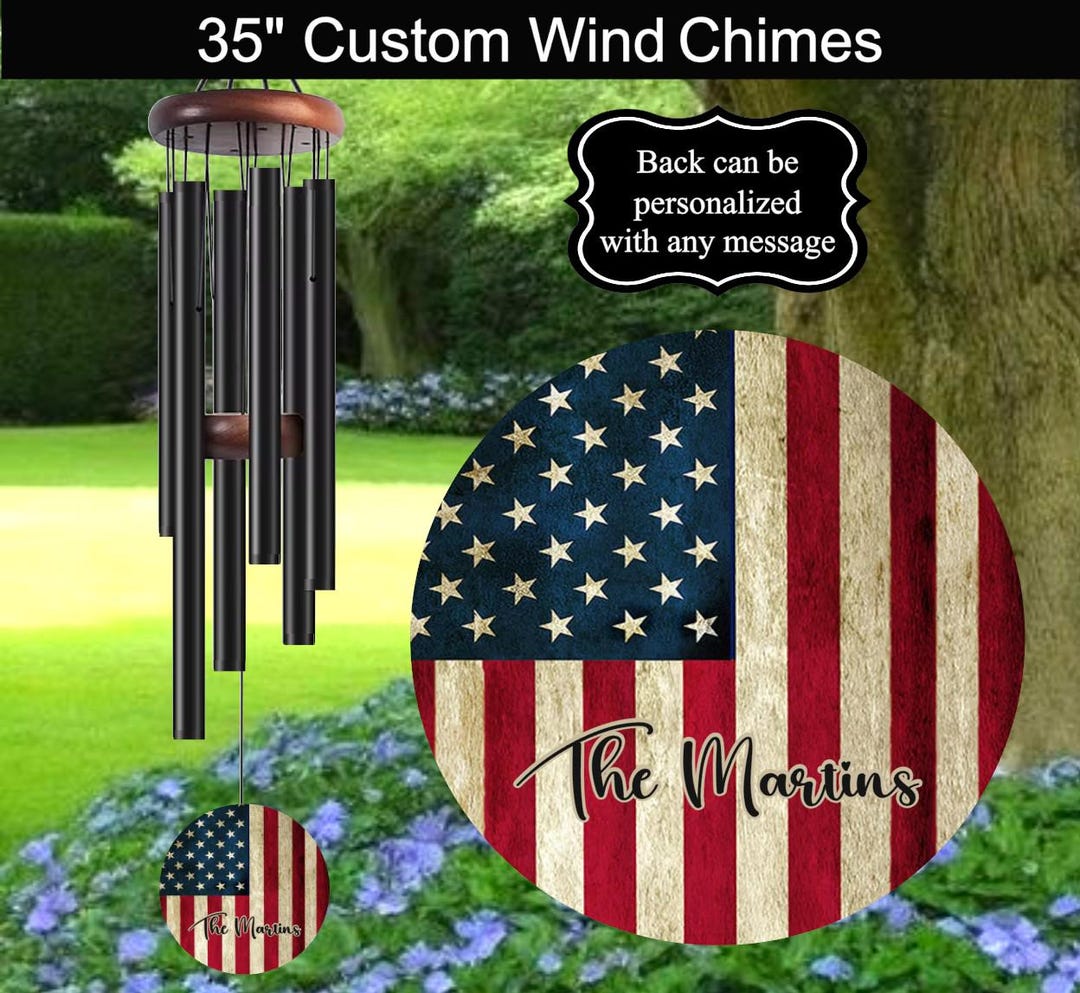 American Flag Wind Chimes, Patriotic Wind Chimes, Pro American Yard ...