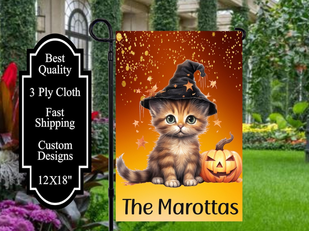 Cute Cat Lawn Flag, Custom Fall Lawn Flag, Reading Under Tree Fall Flag ...