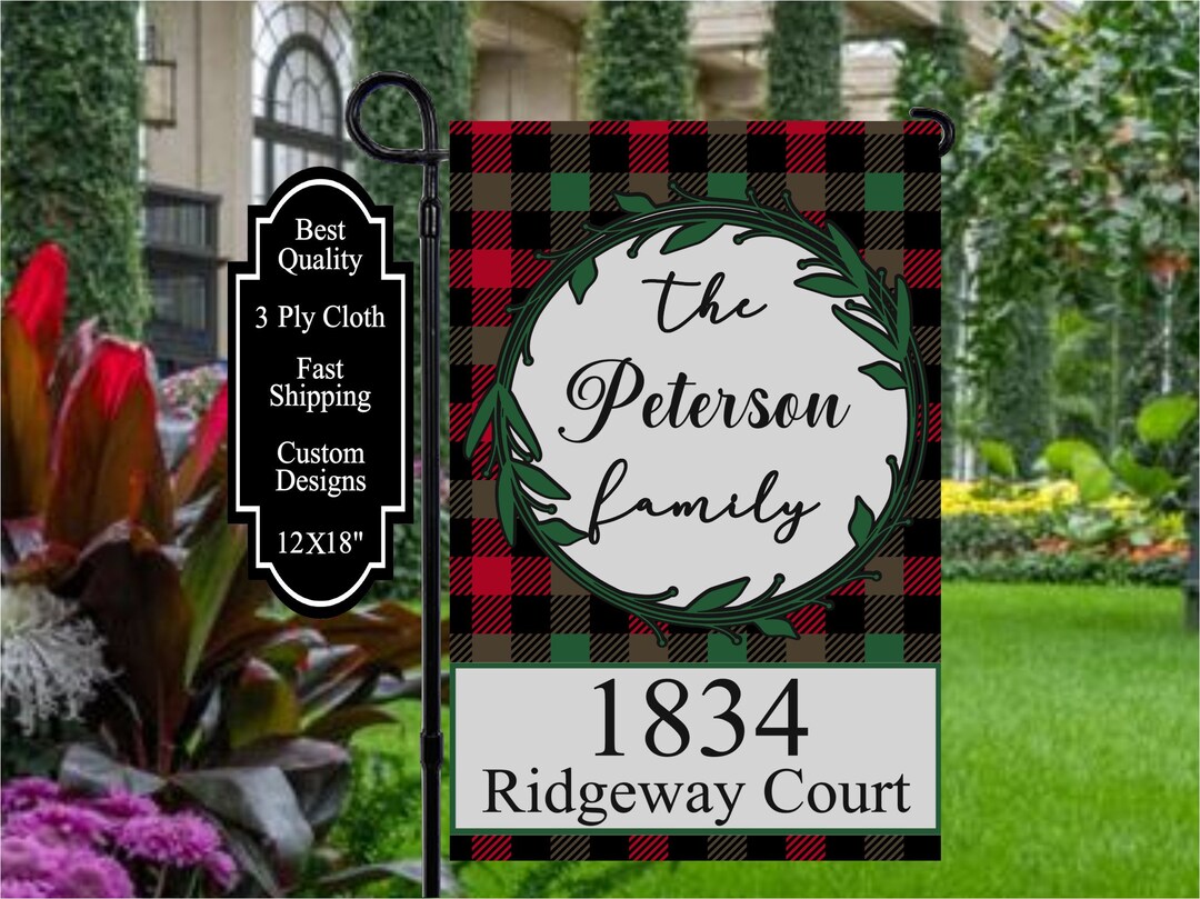 Custom Address Flag, Buffalo Plaid Garden Flag, Home Address Flag, Yard ...