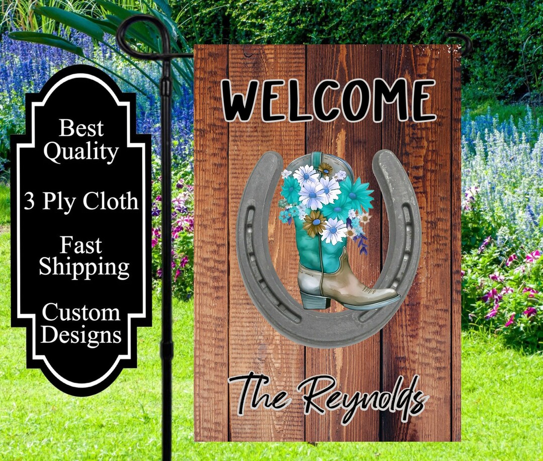 Ranch Style Yard Flag, Personalized Flag, Horseshow Flag, Teal Country ...
