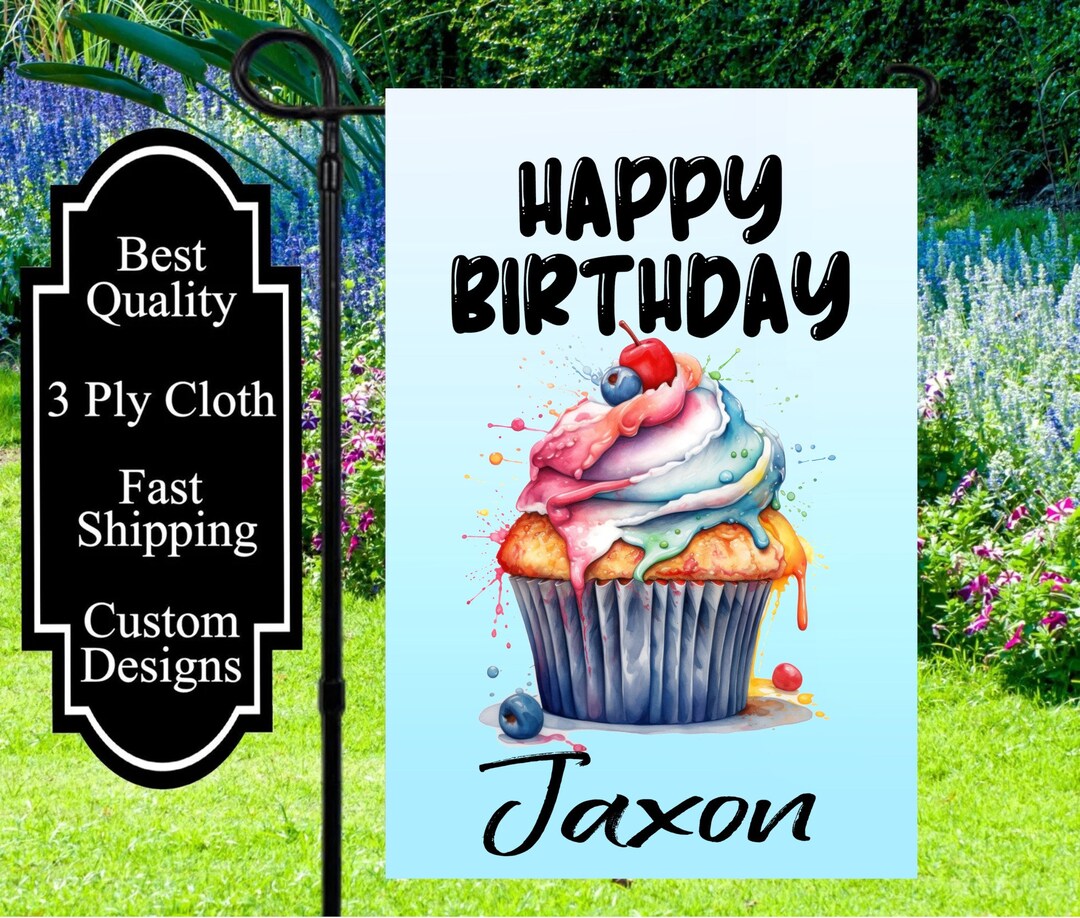 Birthday Cupcake Yard Sign, Personalized Yard Flag, Birthday Banner ...