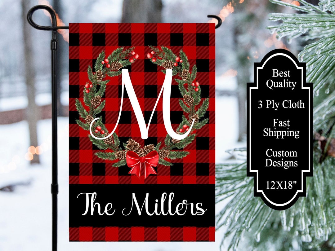 Buffalo Plaid Initial Flag, Custom Flag, Welcome Lawn Flag, Wecome ...