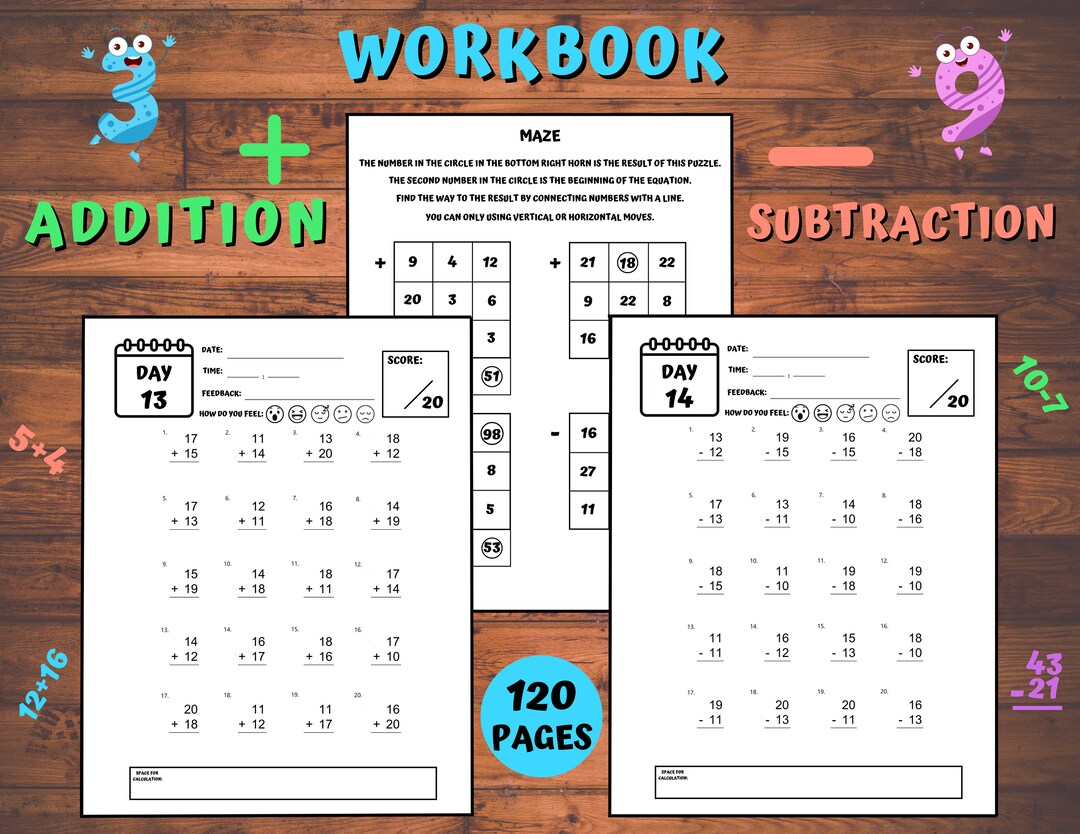 Addition and Subtraction Worksheets: Math for Kids Ages 6 - Etsy