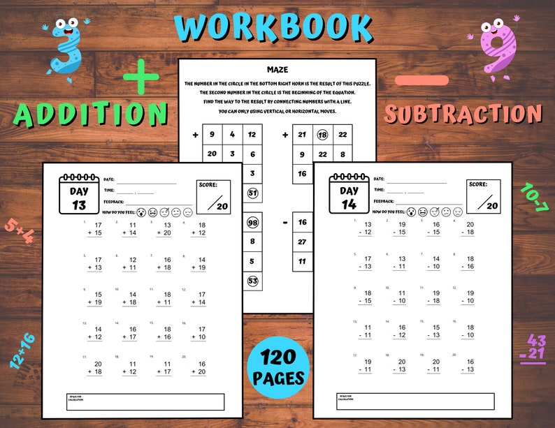 Addition and Subtraction Worksheets: Math for Kids Ages 6 - Etsy