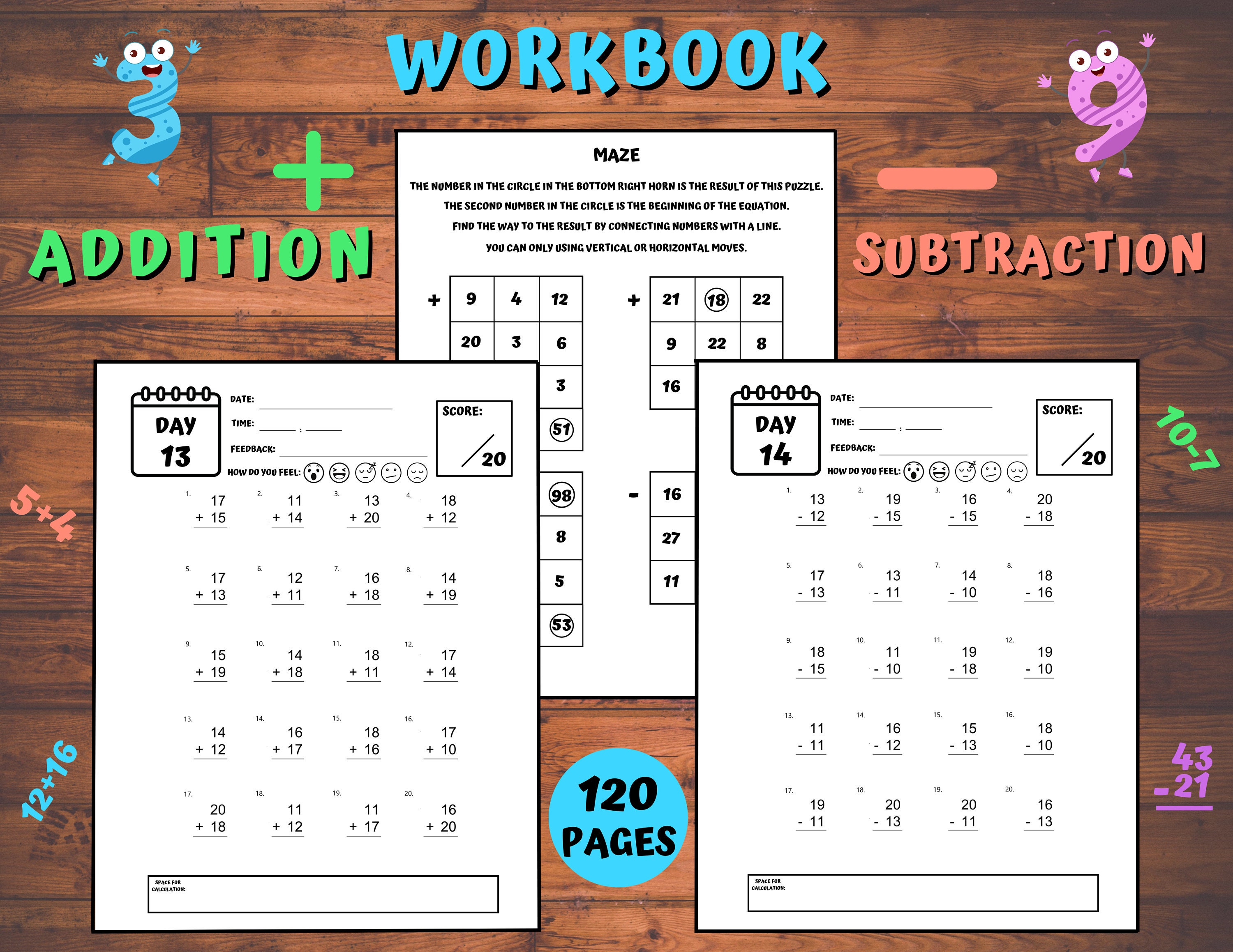Hojas de trabajo de suma y resta: matemáticas para niños de 6 años en ...