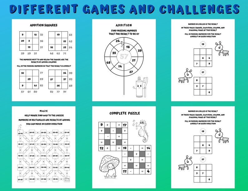 Addition and Subtraction Worksheets: Math for Kids Ages 6 - Etsy