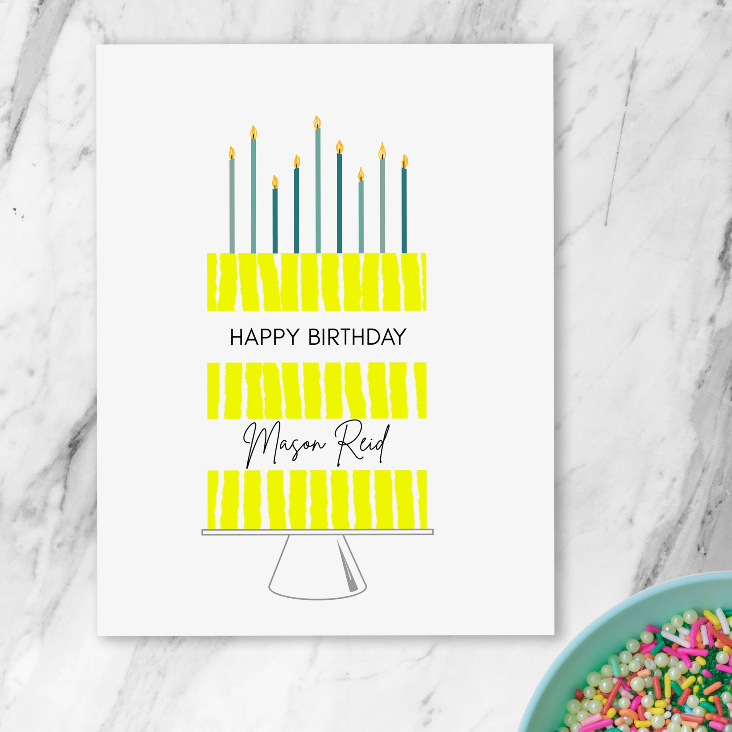 Custom Birthday Card. Digital Birthday Cake Greeting, Printable Happy ...