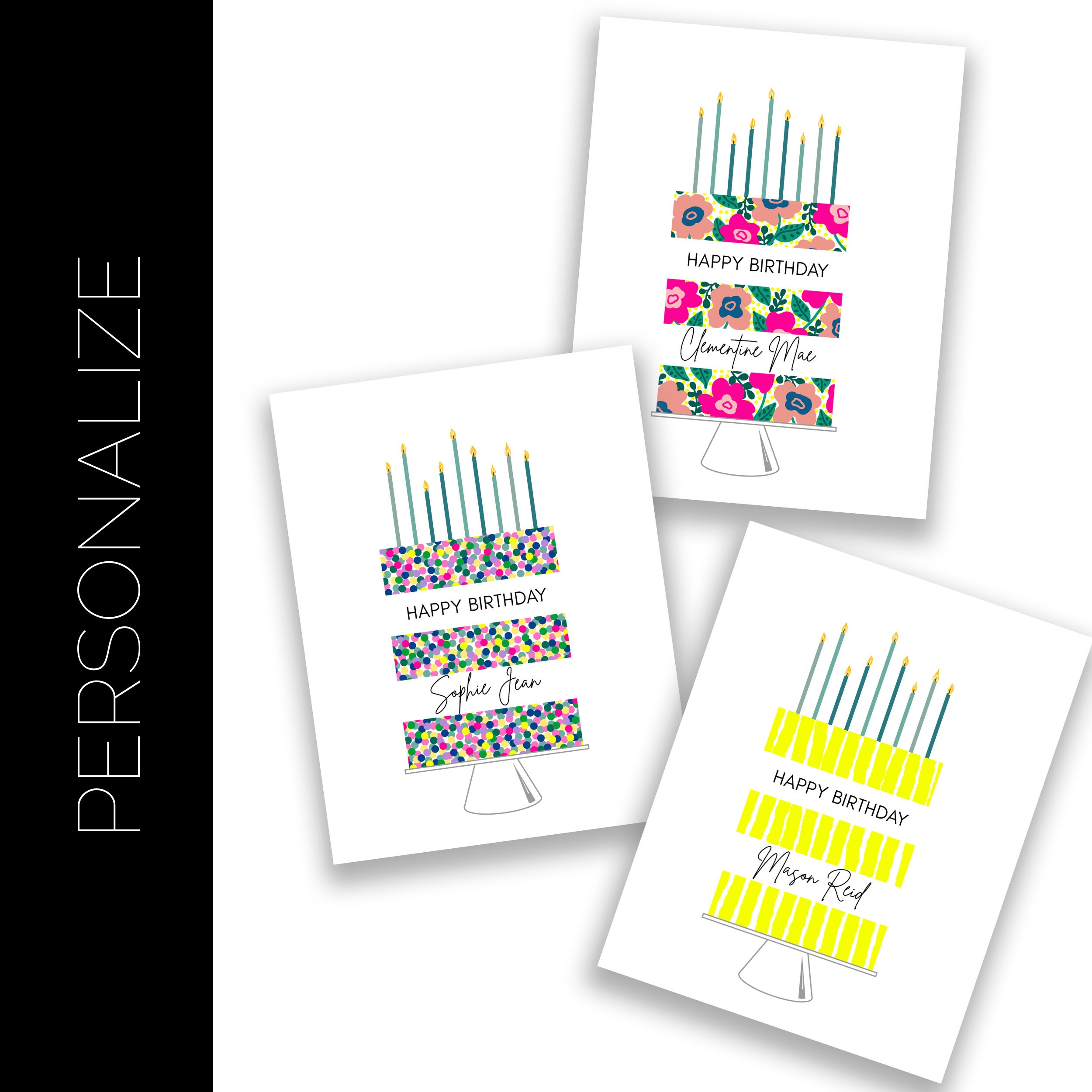 Custom Birthday Card. Digital Birthday Cake Greeting, Printable Happy ...