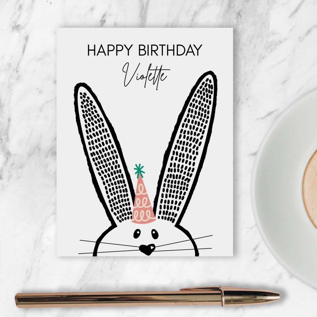 Custom Bunny Birthday Card, Personalized Rabbit Happy Birthday Greeting ...