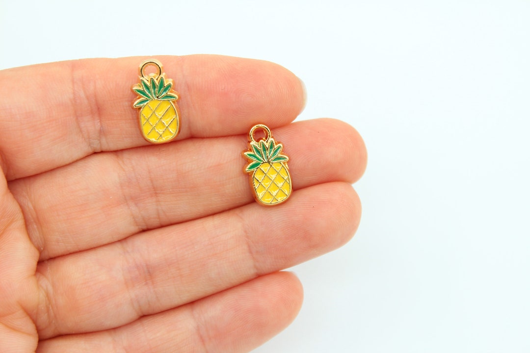 24K Gold Plated Pineapple Charm, Enameled Fruit Pendant (8x15mm) - Etsy