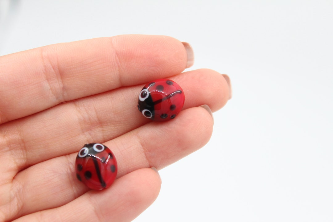 12x15mm Murano Ladybug Glass Beads, Handmade Ladybug Charm, Lampwork ...