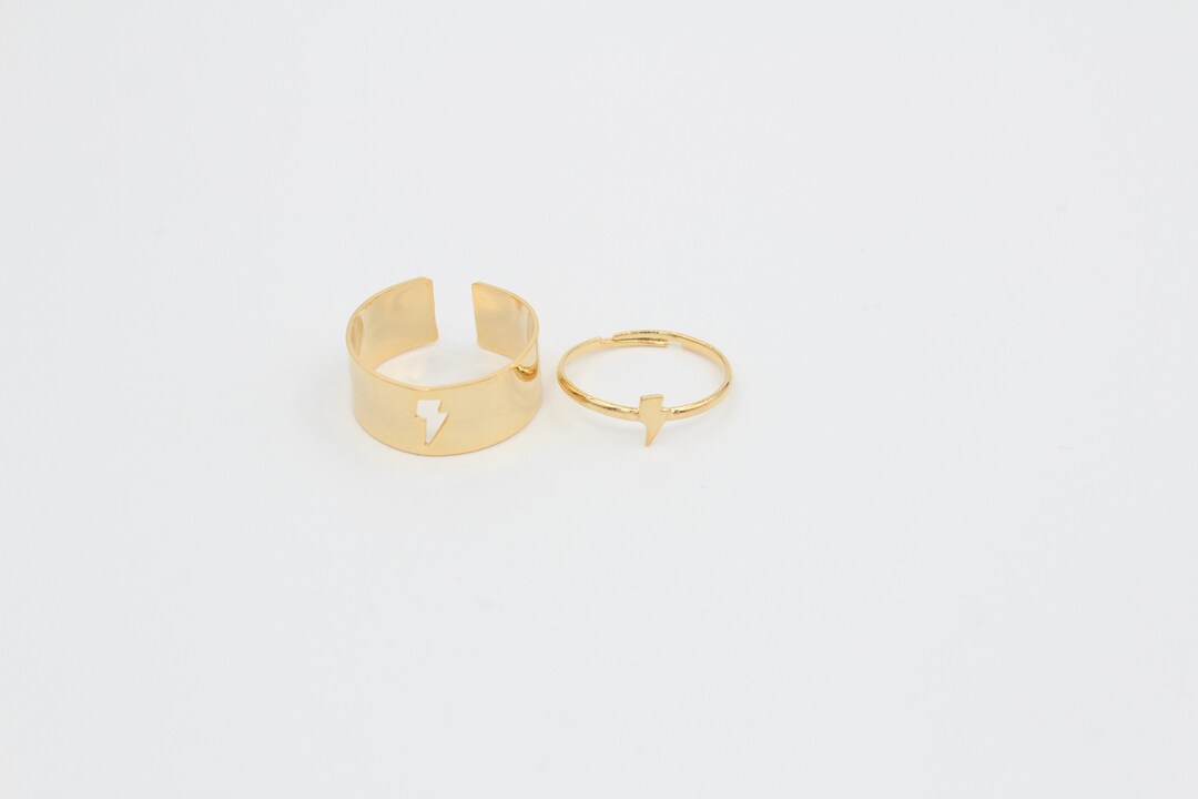 24K Shiny Gold Plated Couple Rings, Adjustable Flash Rings, Love Rings ...