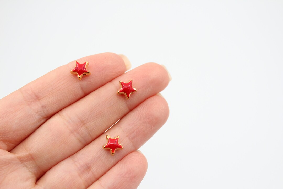 8X8MM 24K Shiny Gold Plated Star Connector Beads, Tiny Star Charm ...