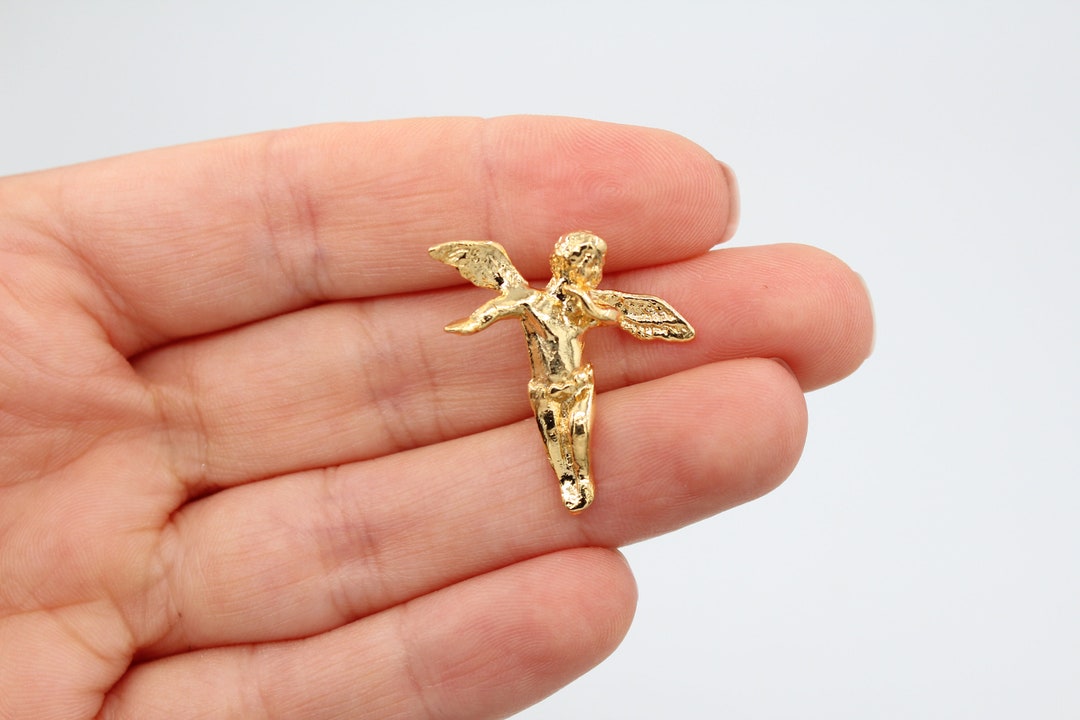 24K Gold Plated Angel Pendant, Religious Charm (24x25mm) - Etsy