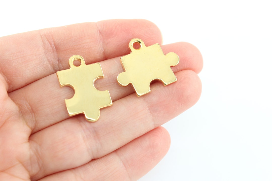 Puzzle Piece 1 Pair 24K Shiny Gold Plated Puzzle Charms, Puzzle ...