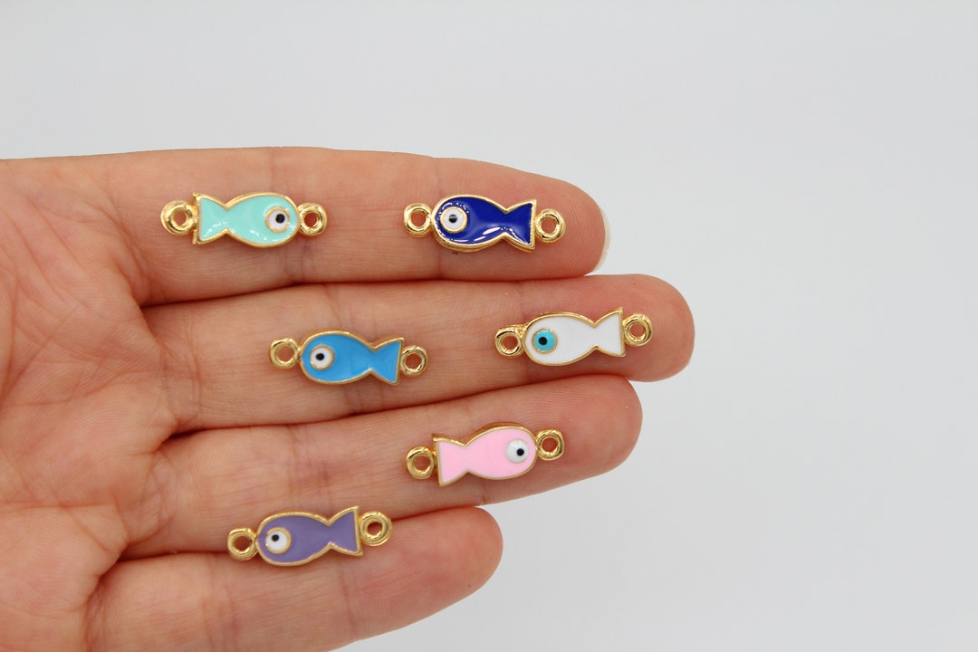 6X20MM 24K Shiny Gold Plated Fish Charm, Enameled Fish Charms ,colorful ...