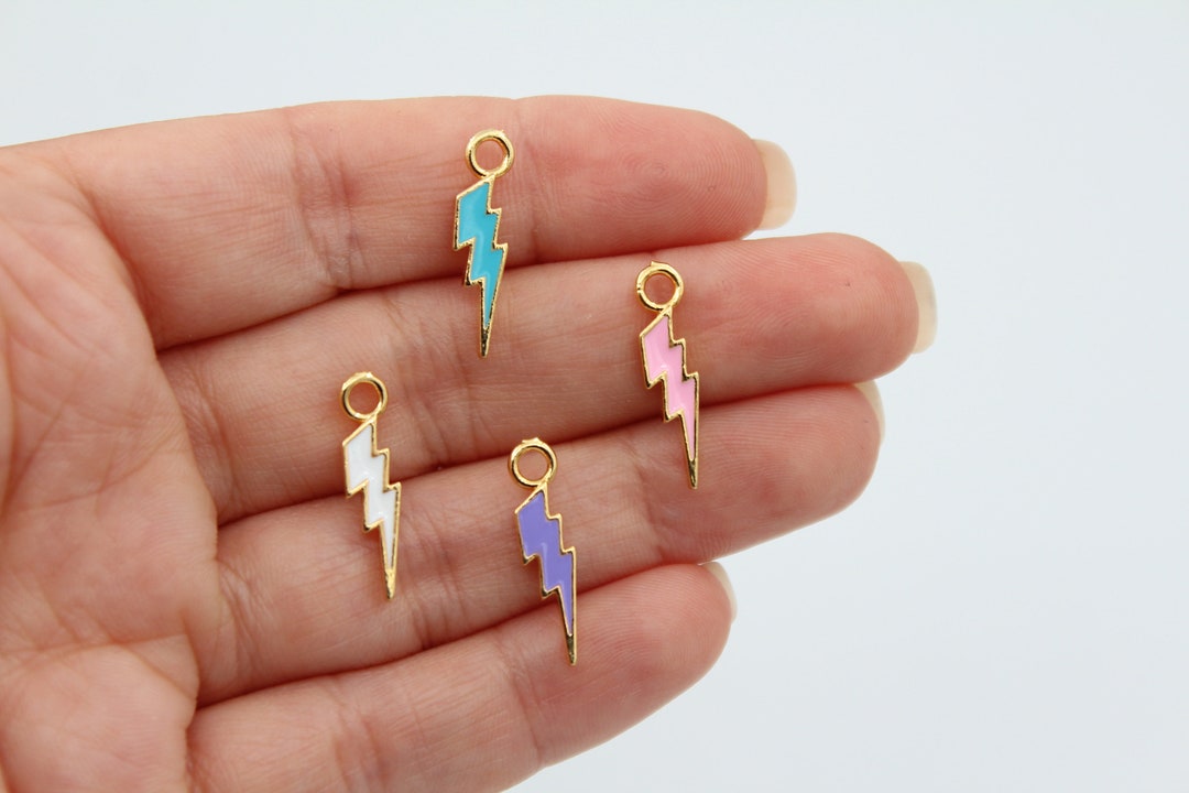 24K Gold Plated Lightning Bolt Charm, Enameled Thunder Pendant (5x20mm ...