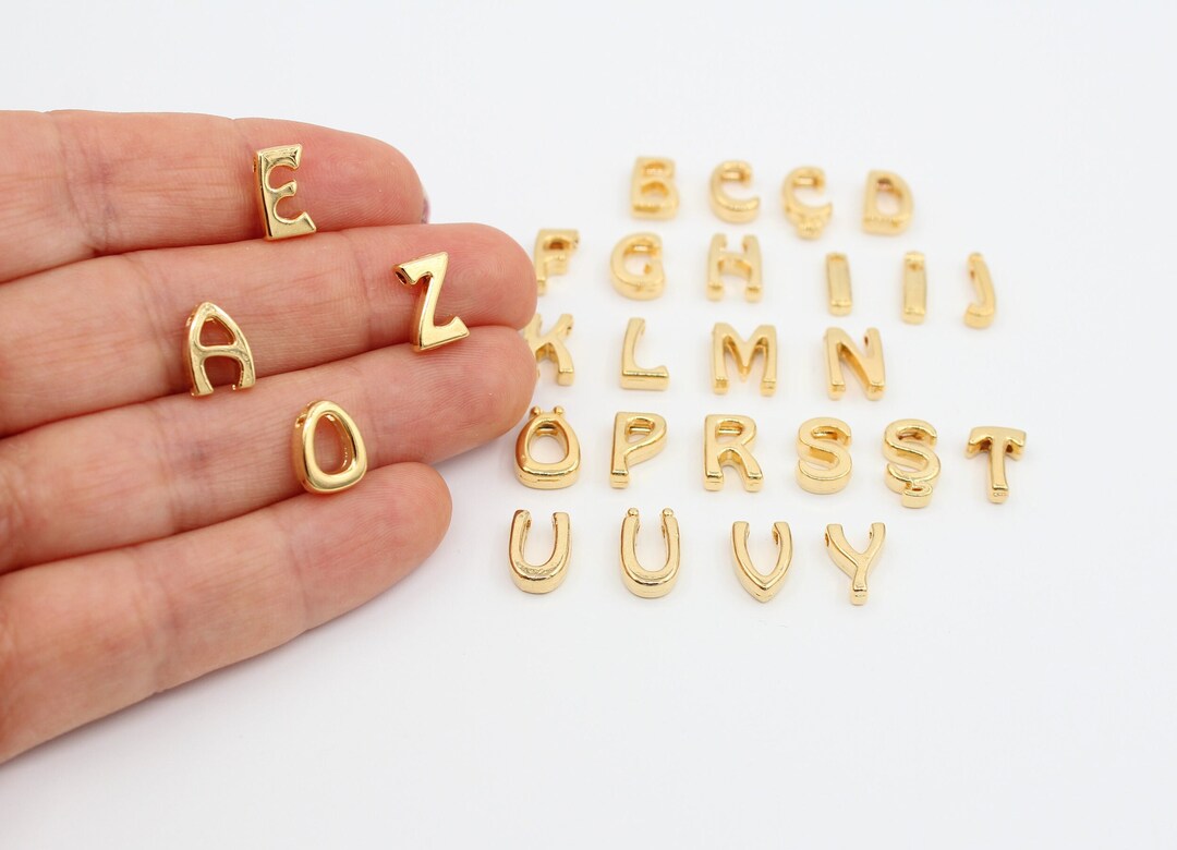 7x10mm 24K Shiny Gold Plated Letter Charm, Tiny Letter Charm, Letter ...