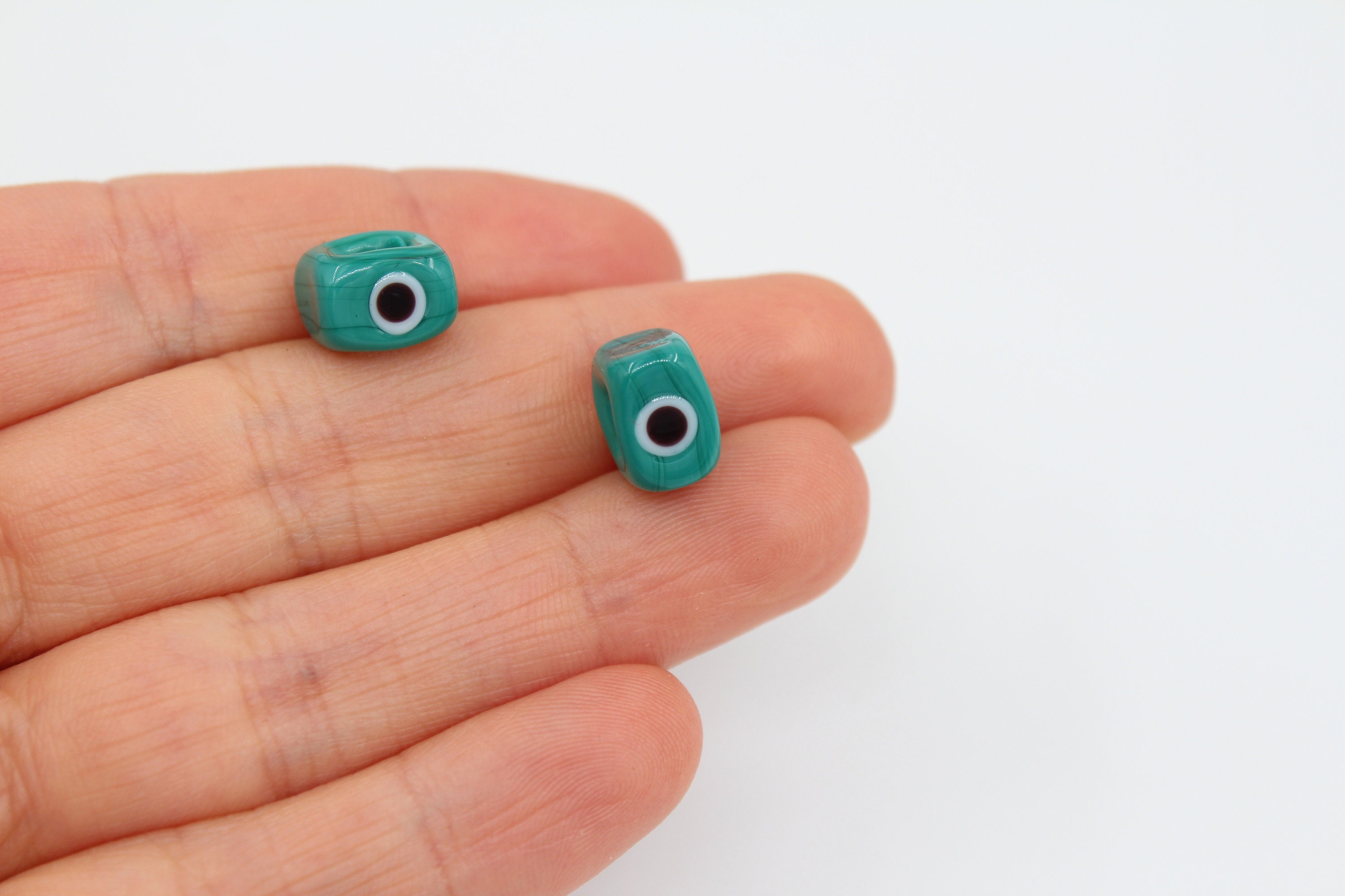 9,5MM Cube Evil Eye Murano Glass Beads, Handmade Square Evil Eye Charm ...