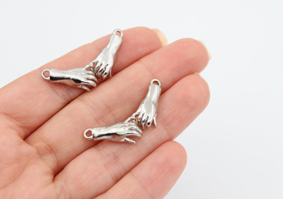 Rhodium Plated Hand by Hand Charm, Friendship Pendants (9x32mm) - Etsy