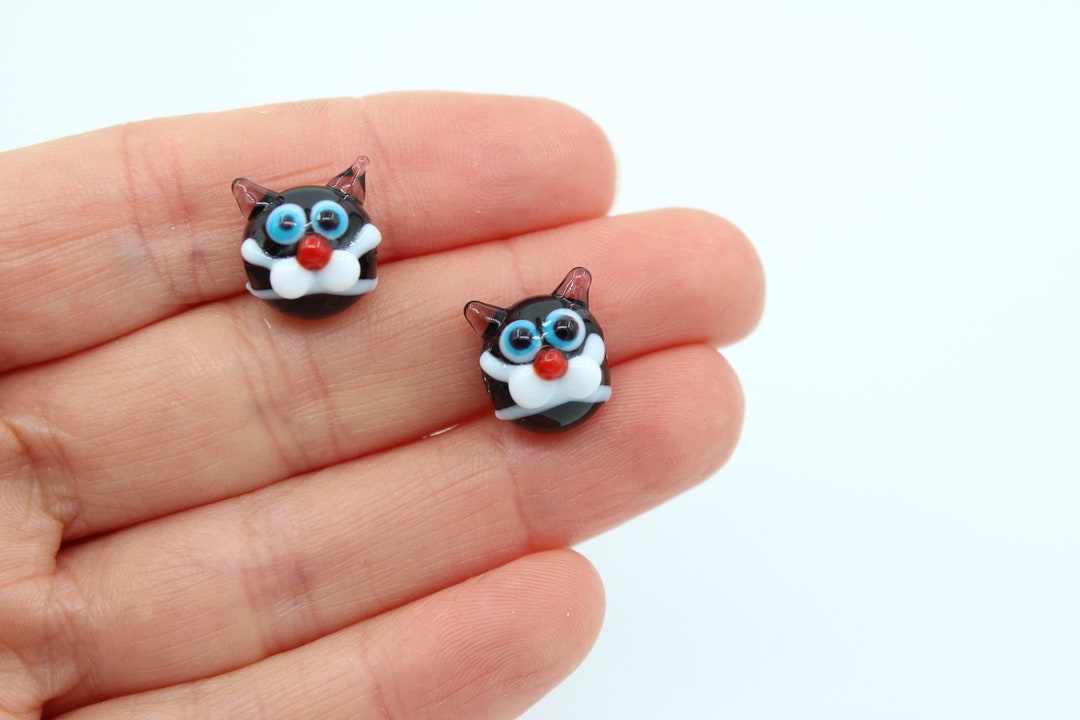 12x14mm Black Cat Murano Glass Beads, Handmade, Lampwork Black Cat ...