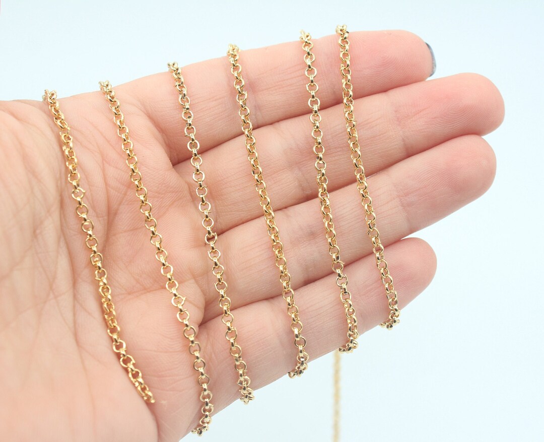 2.5MM 24K Shiny Gold Plated Rolo Chain, Soldered Rolo Chain, Bulk Lot ...