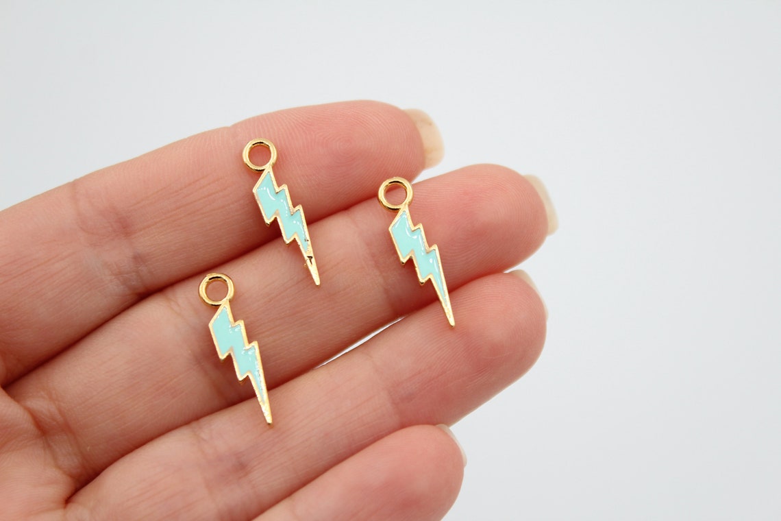 24K Gold Plated Lightning Bolt Charm, Enameled Thunder Pendant (5x20mm ...