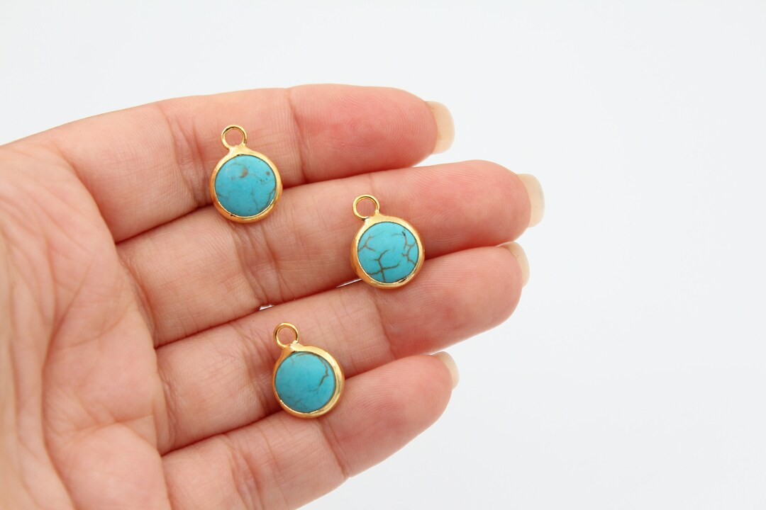 10MM 24K Shiny Gold Plated Covered Turquoise Stone Pendant, Turquoise ...