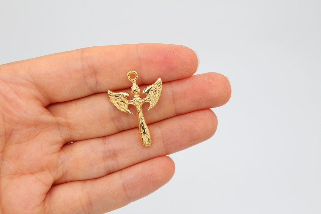 20x30mm 24K Shiny Gold Plated Sword With Wings Pendant , Mikail Sword ...