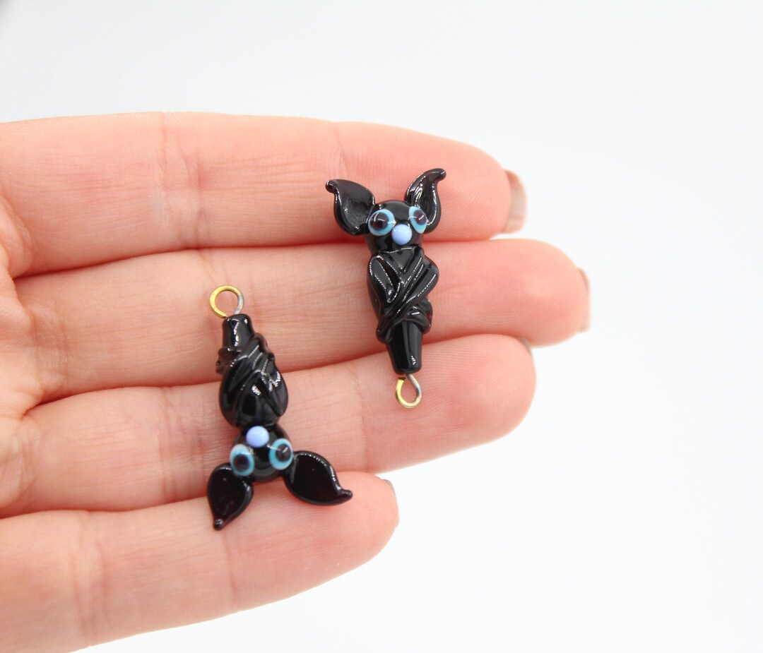 16x26mm Black Murano Bat Glass Beads, Handmade Bat, Lampwork Bat ...