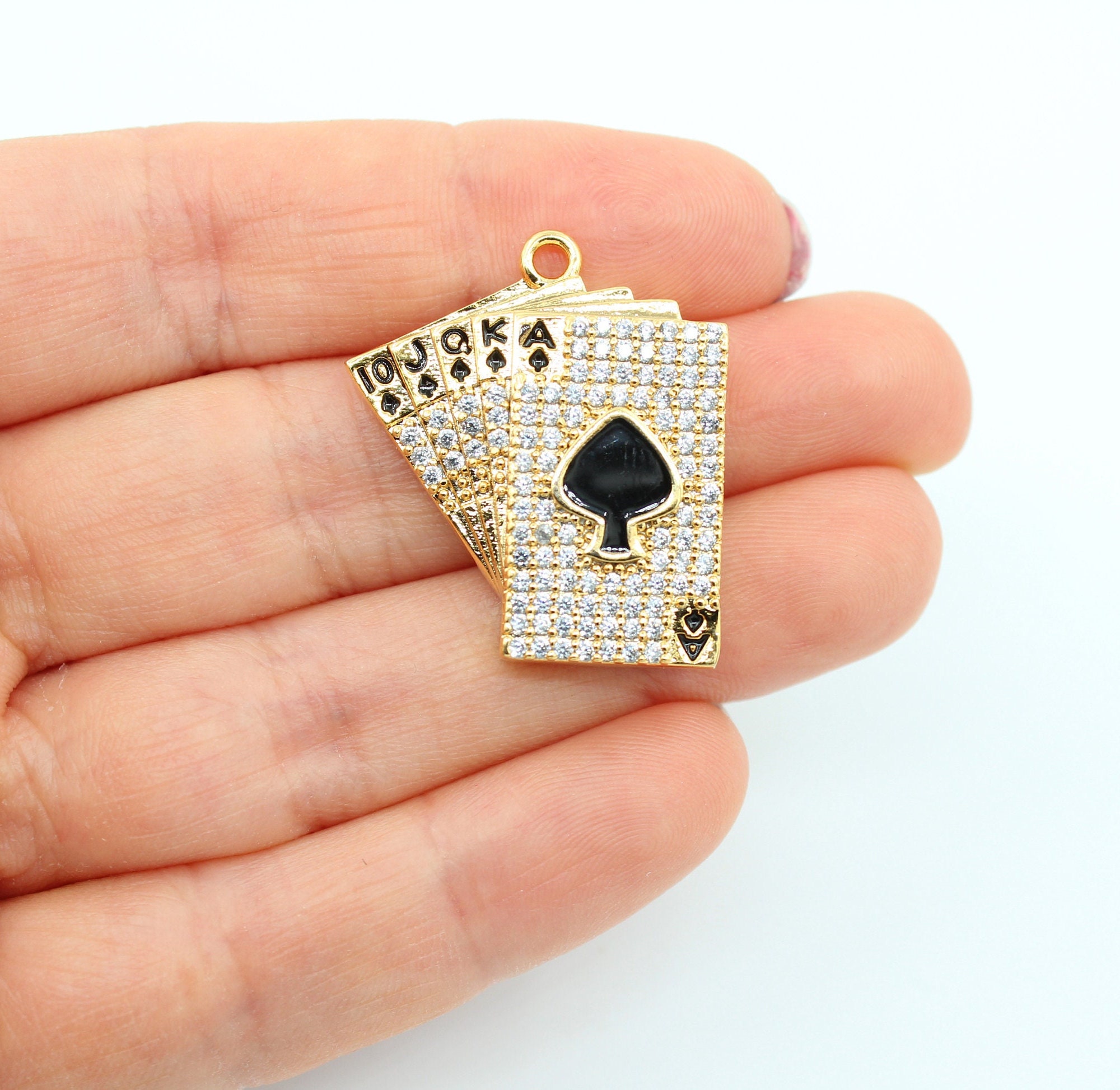 25x29mm 24K Shiny Gold Plated Playing Cards Pendant , Playing Cards ...