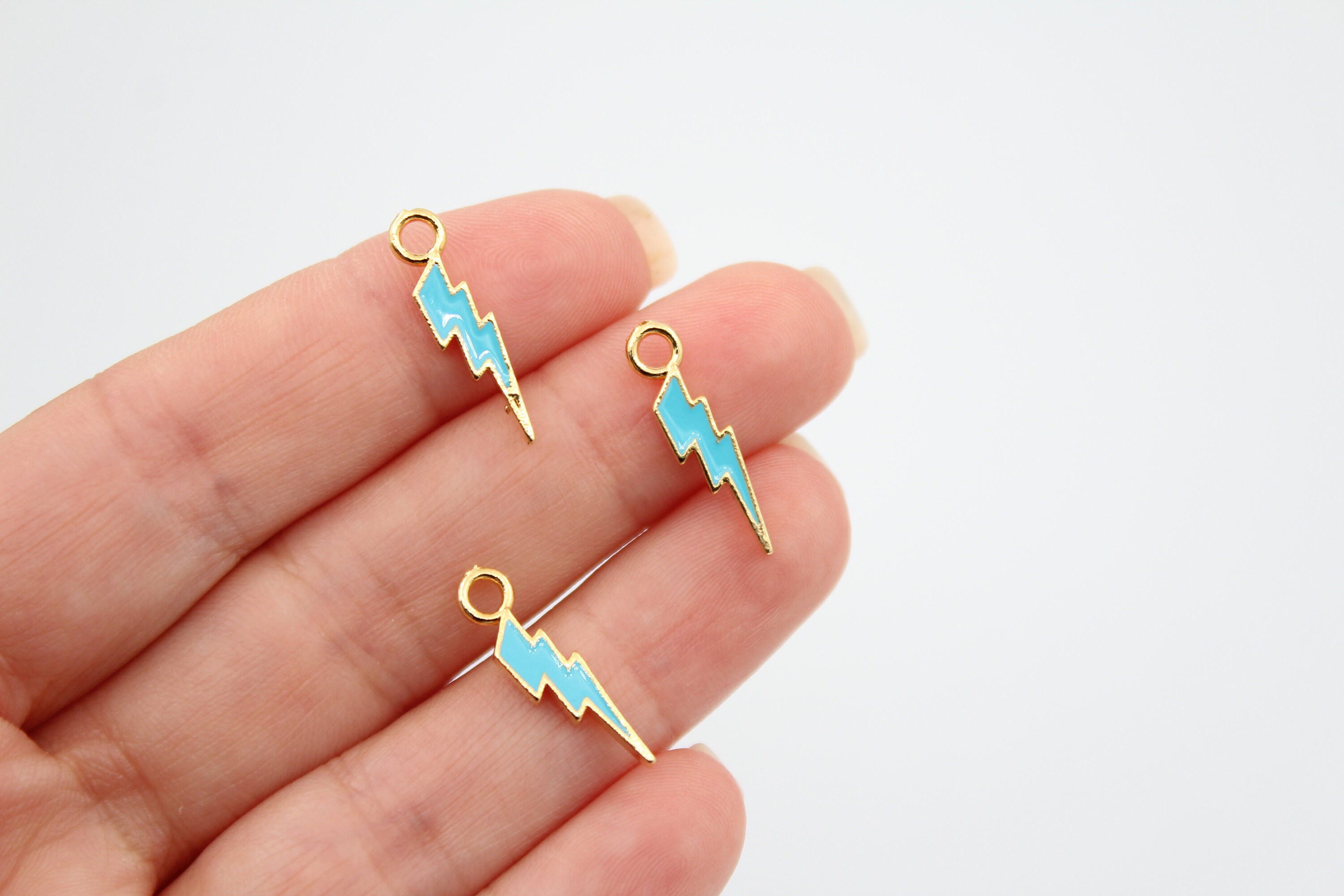 24K Gold Plated Lightning Bolt Charm, Enameled Thunder Pendant (5x20mm ...