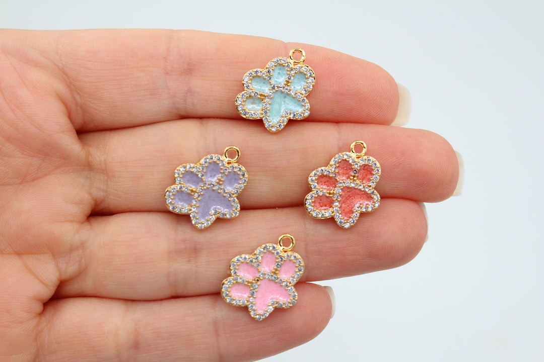 16x17mm 24K Shiny Gold Plated Zircon Dog & Cat Paw Pendant, Zircon Cat ...