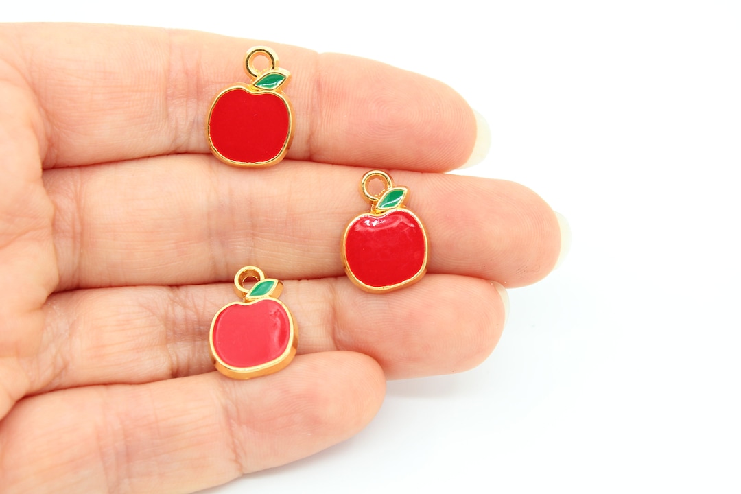 11x15mm 24K Shiny Gold Plated Apple Charms, Fruit Charm, Enameled Apple ...