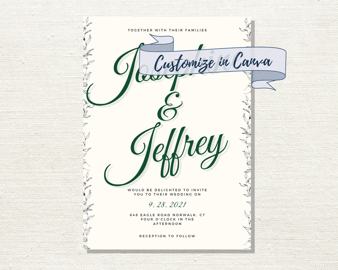 Wedding Invitation Digital Download Template Cream With Dark Vines - Etsy