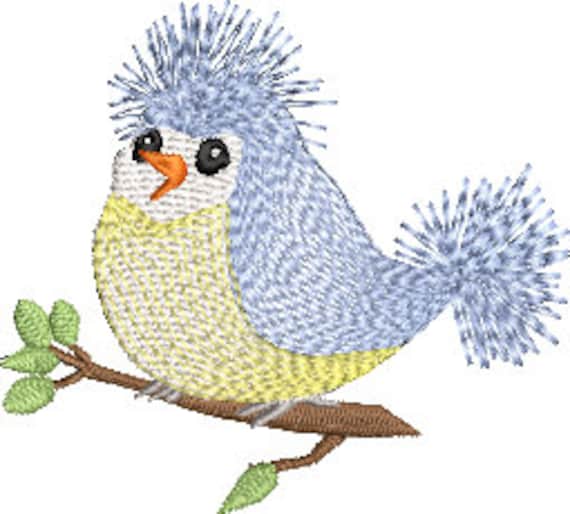 Fluffy Blue Bird Embroidery Design - Etsy