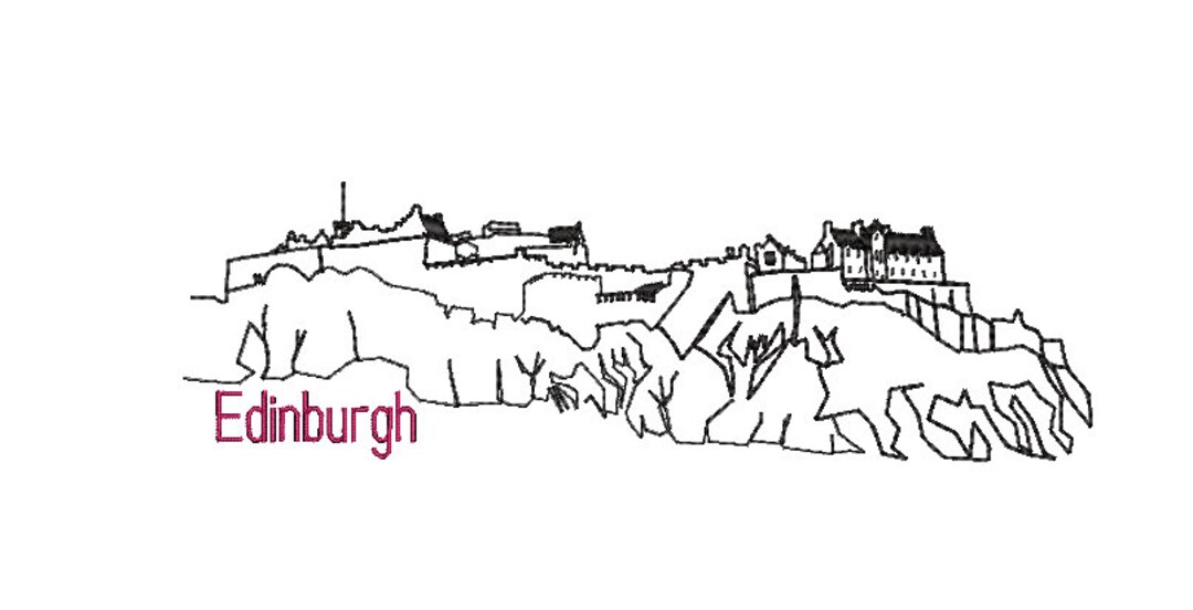Edinburgh Castle on the Hill Outline Quick Stitch Machine Embroidery ...