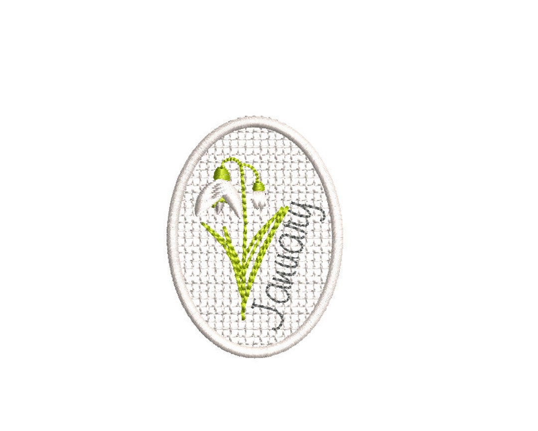 January Birth Flower Snowdrop in Oval Panel Machine Embroidery Design ...
