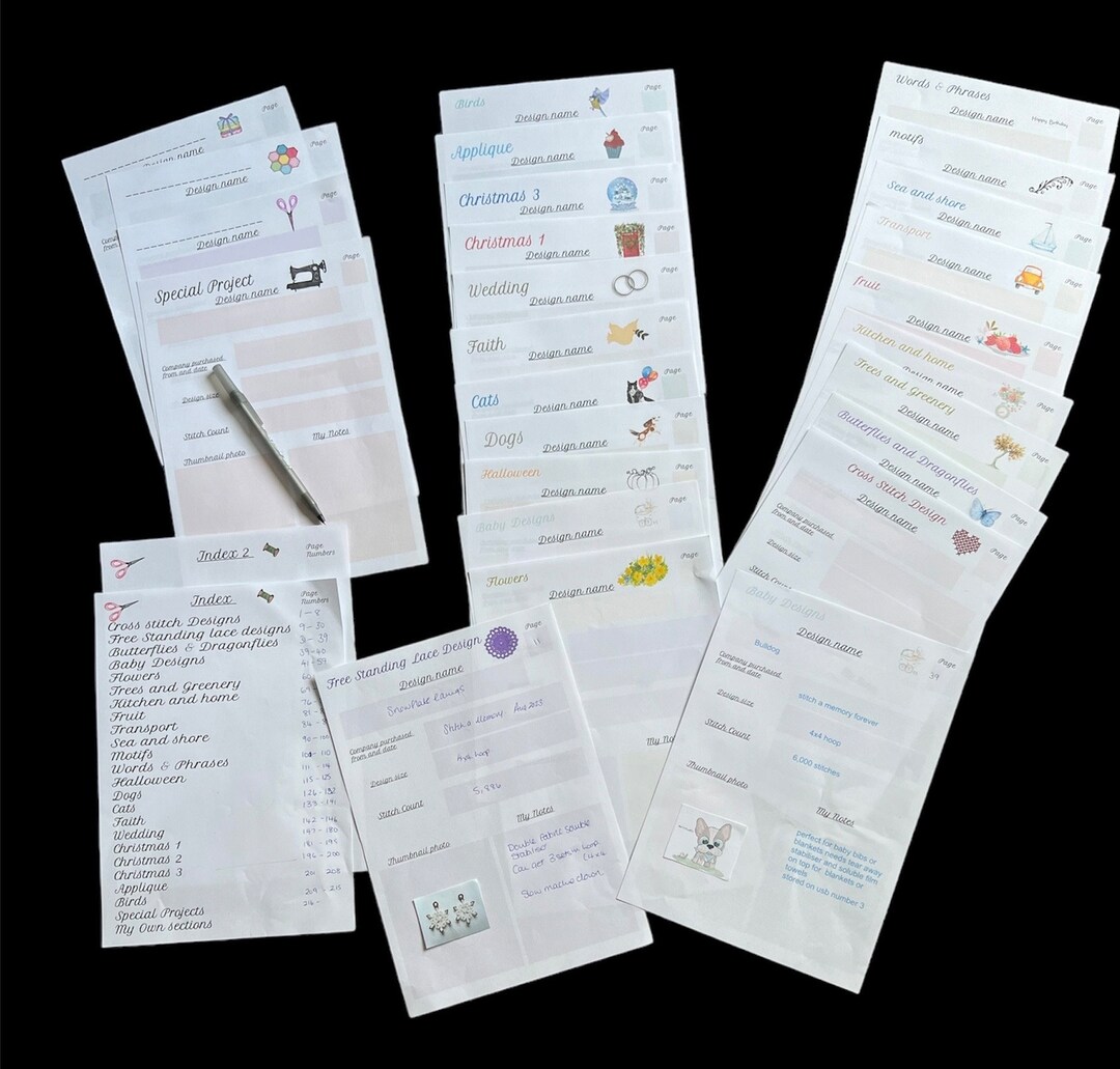 Machine Embroidery Design Organising Info Sheets A4 Page Printable Pdf ...