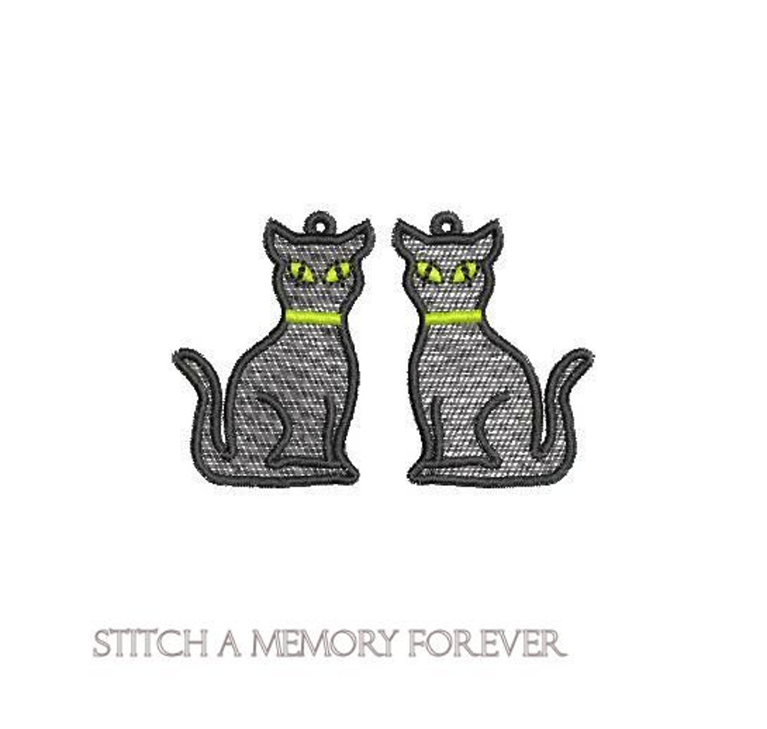 Black Cat FSL Earrings Machine Embroidery Design - Etsy