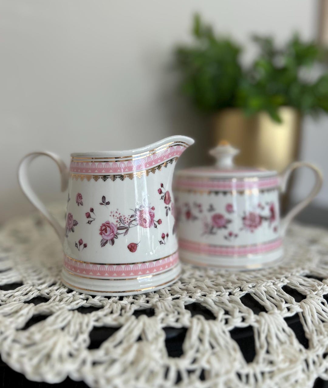 Grace Teaware Sugar Bowl & Creamer Set – Pink Rose Porcelain ...