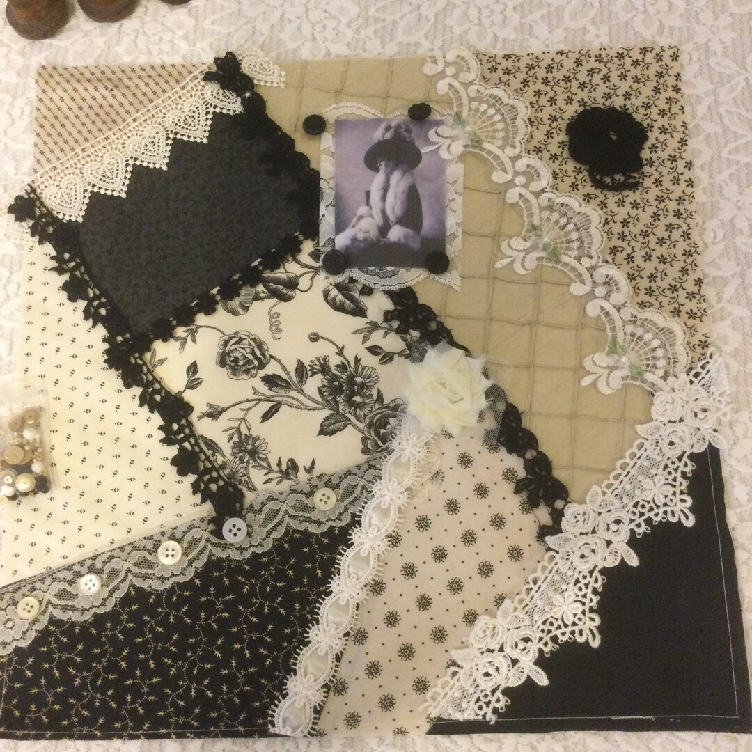 Crazy Quilt Square Ready to Embellish With Vintage Lace and - Etsy