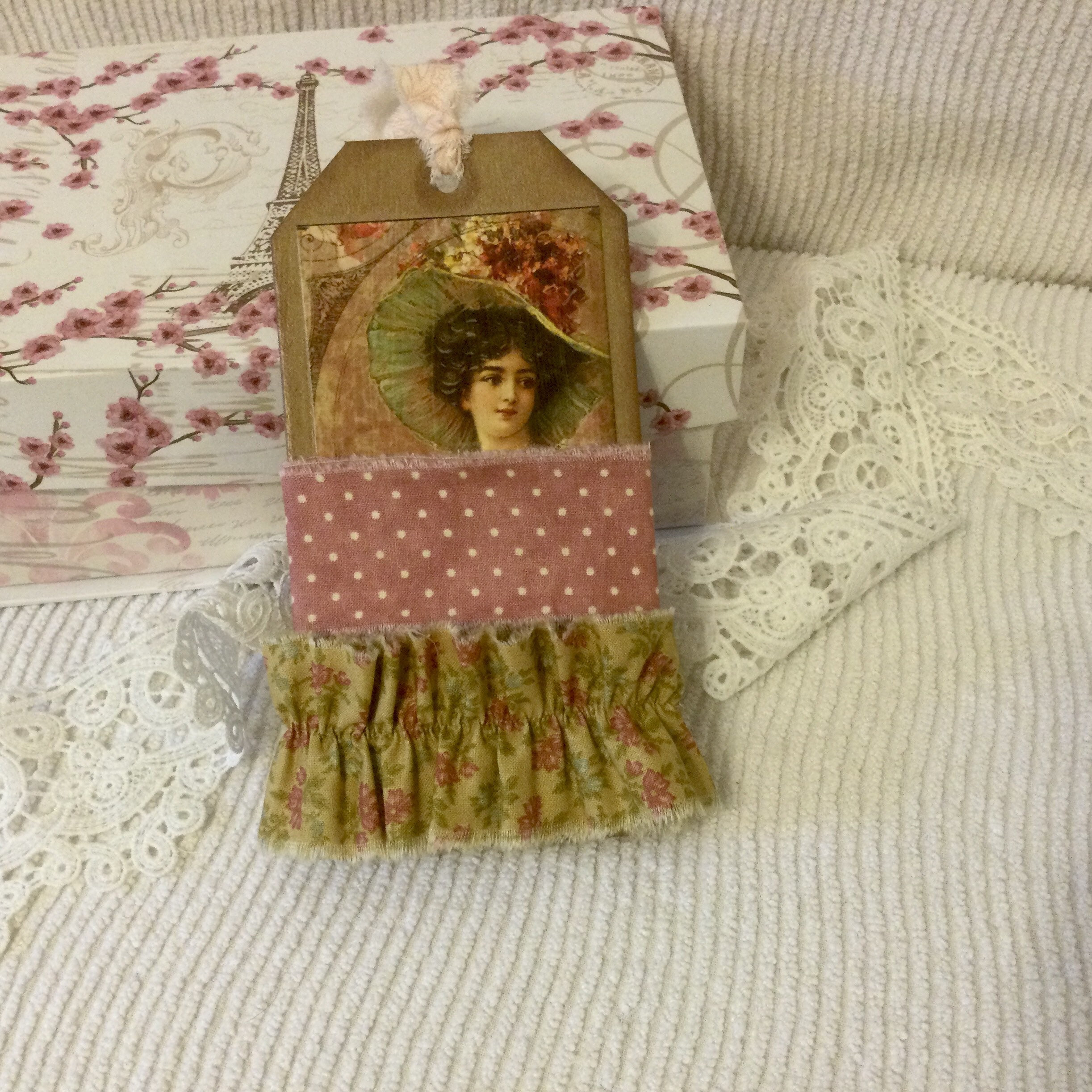 Gathered Fabric Ribbon and Torn Ribbon With Decorated Tag - Etsy