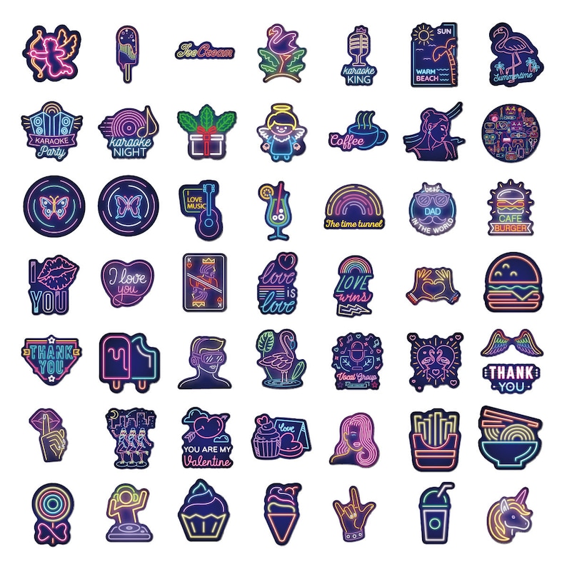 10-100pcs Sticker Neon-light Packs Decals for Kid Teen Decoration ...